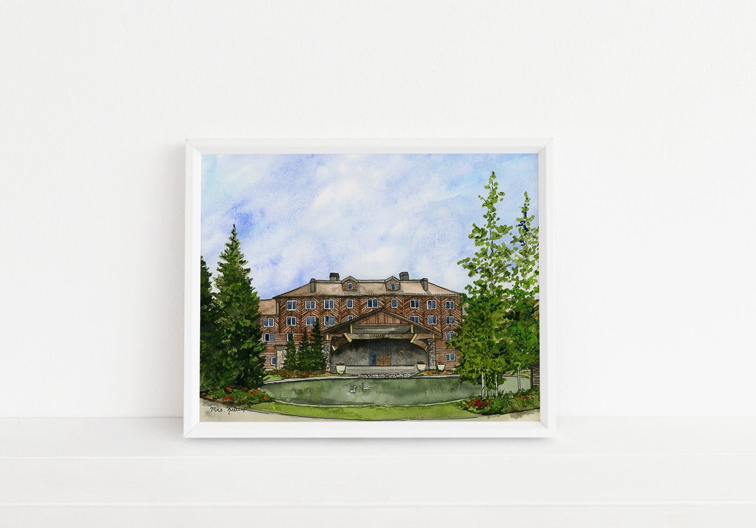 Sun Valley Lodge Summer Watercolor Art Print - Historic, Idaho, Sun ...