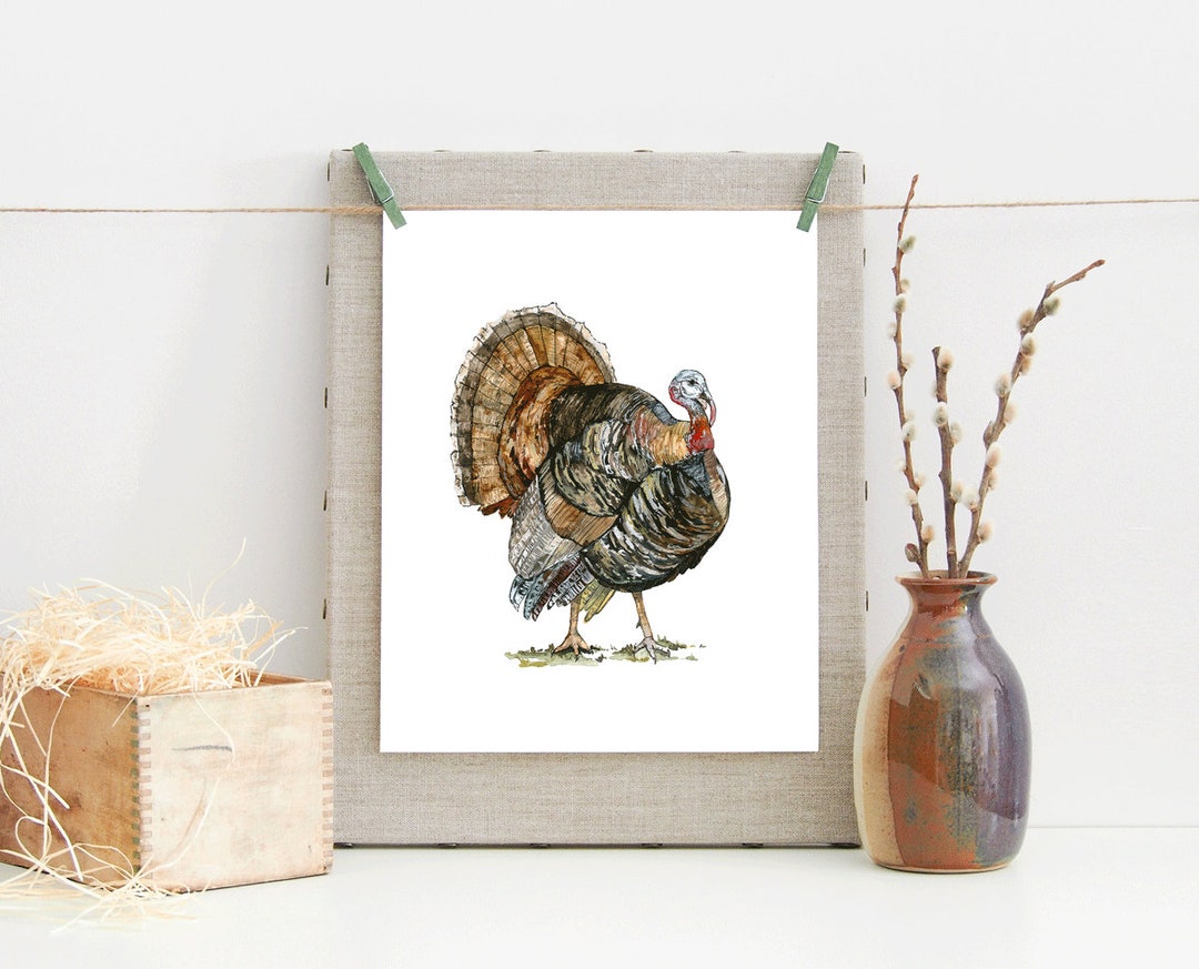 Turkey Watercolor Art Print - Fall Wall Art, Autumn Decor, Thanksgiving ...