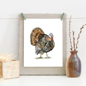 Turkey Watercolor Art Print Fall Wall Art Autumn Decor | Etsy
