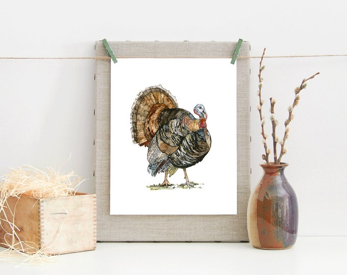 Turkey Watercolor Art Print Fall Wall Art, Autumn Decor, Thanksgiving ...