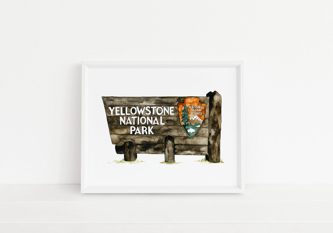 Yellowstone National Park Sign Watercolor Art Print, Rustic, Modern ...
