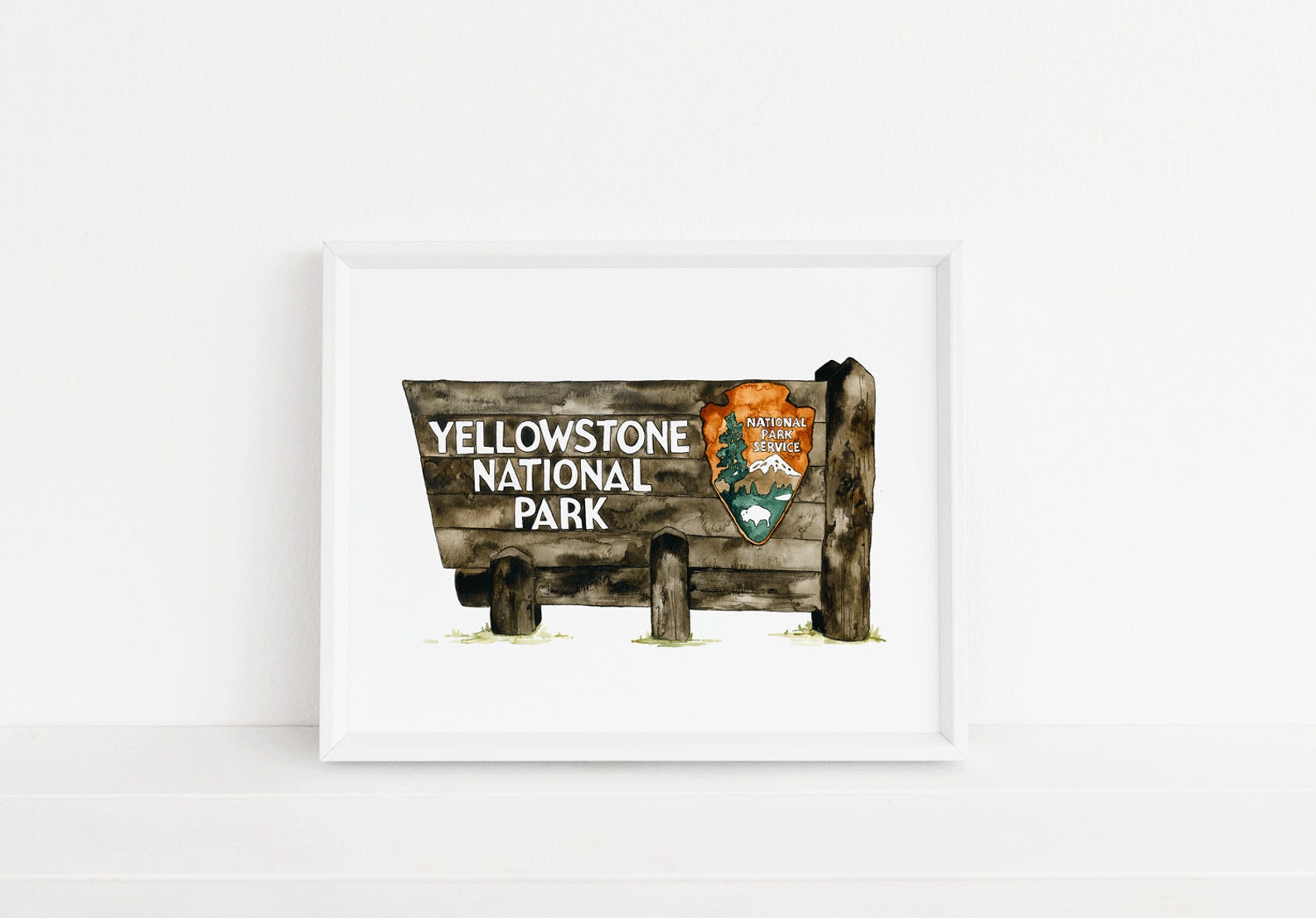 Yellowstone National Park Sign Watercolor Art Print Rustic - Etsy