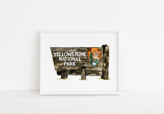 Yellowstone National Park Sign Watercolor Art Print Rustic | Etsy