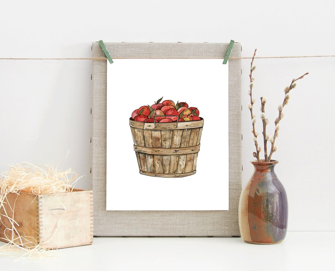 Bushel of Apples Watercolor Art Print - Fall Wall Art, Autumn Decor ...