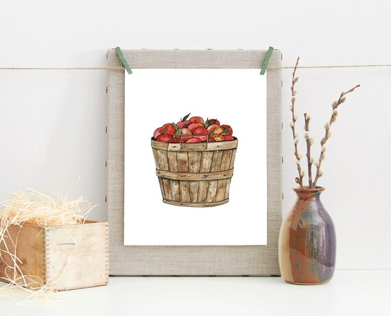 Bushel of Apples Watercolor Art Print Fall Wall Art Autumn - Etsy