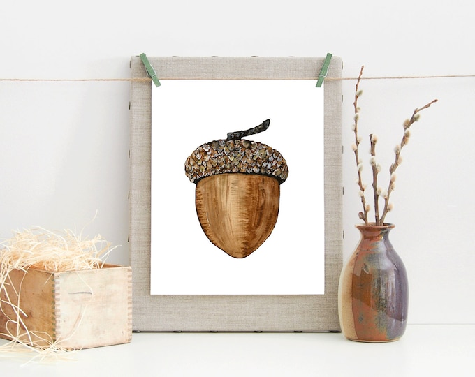 Acorn Watercolor Art Print Fall Wall Art, Autumn Decor, Thanksgiving ...