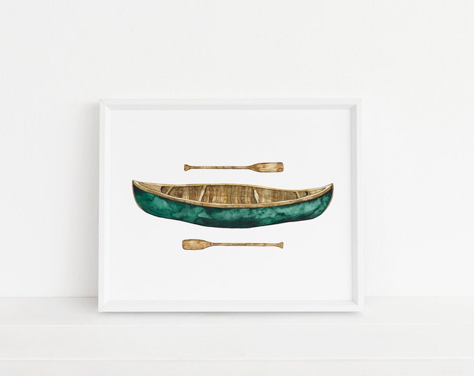 Canoe Watercolor Art Print Vintage Timeless Rustic - Etsy