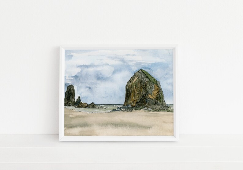 Haystack Rock Art Print Oregon Art PNW Coast Print Ocean - Etsy
