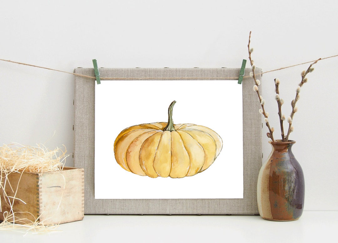 Pumpkin Watercolor Art Print - Fall Wall Art, Autumn Decor ...