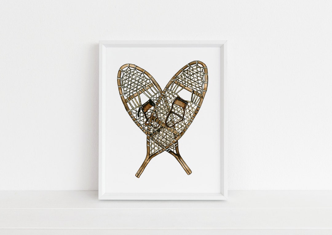 Vintage Snowshoes Watercolor Art Print, Vintage, Snow, Winter, Hiking ...