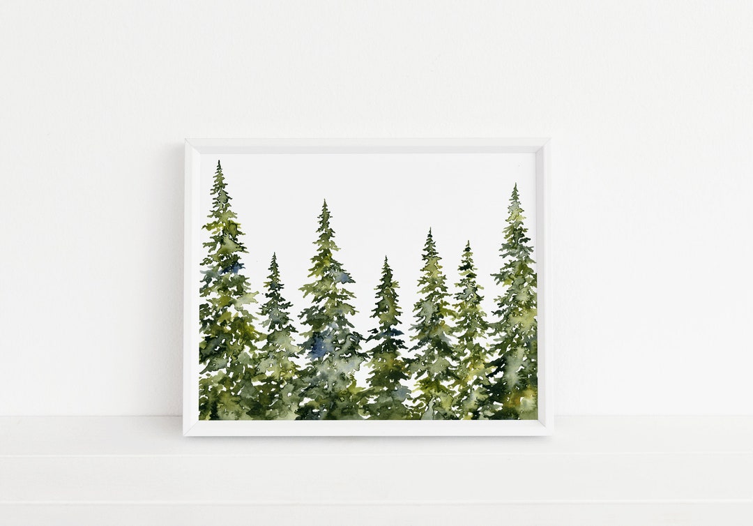 Pine Trees Watercolor Art Print - Pine Tree Line, Forest, Wall Decor ...