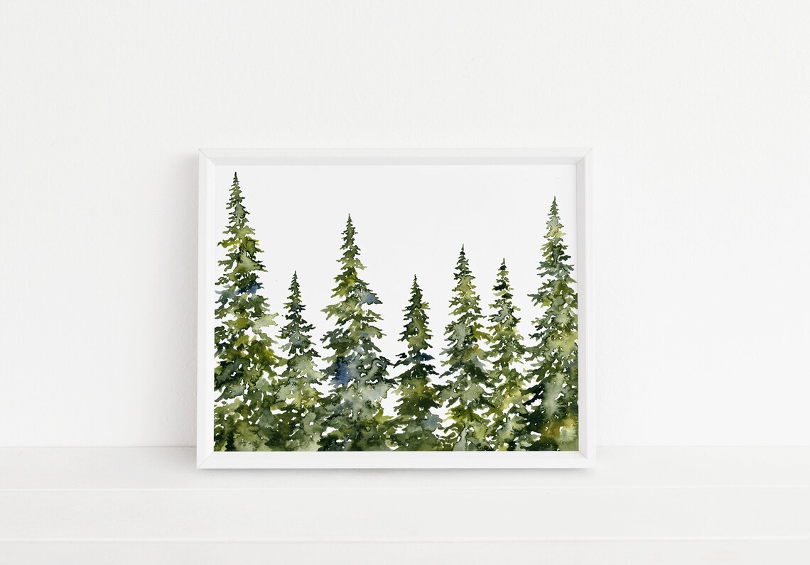 Pine Trees Watercolor Art Print - Pine Tree Line, Forest, Wall Decor ...
