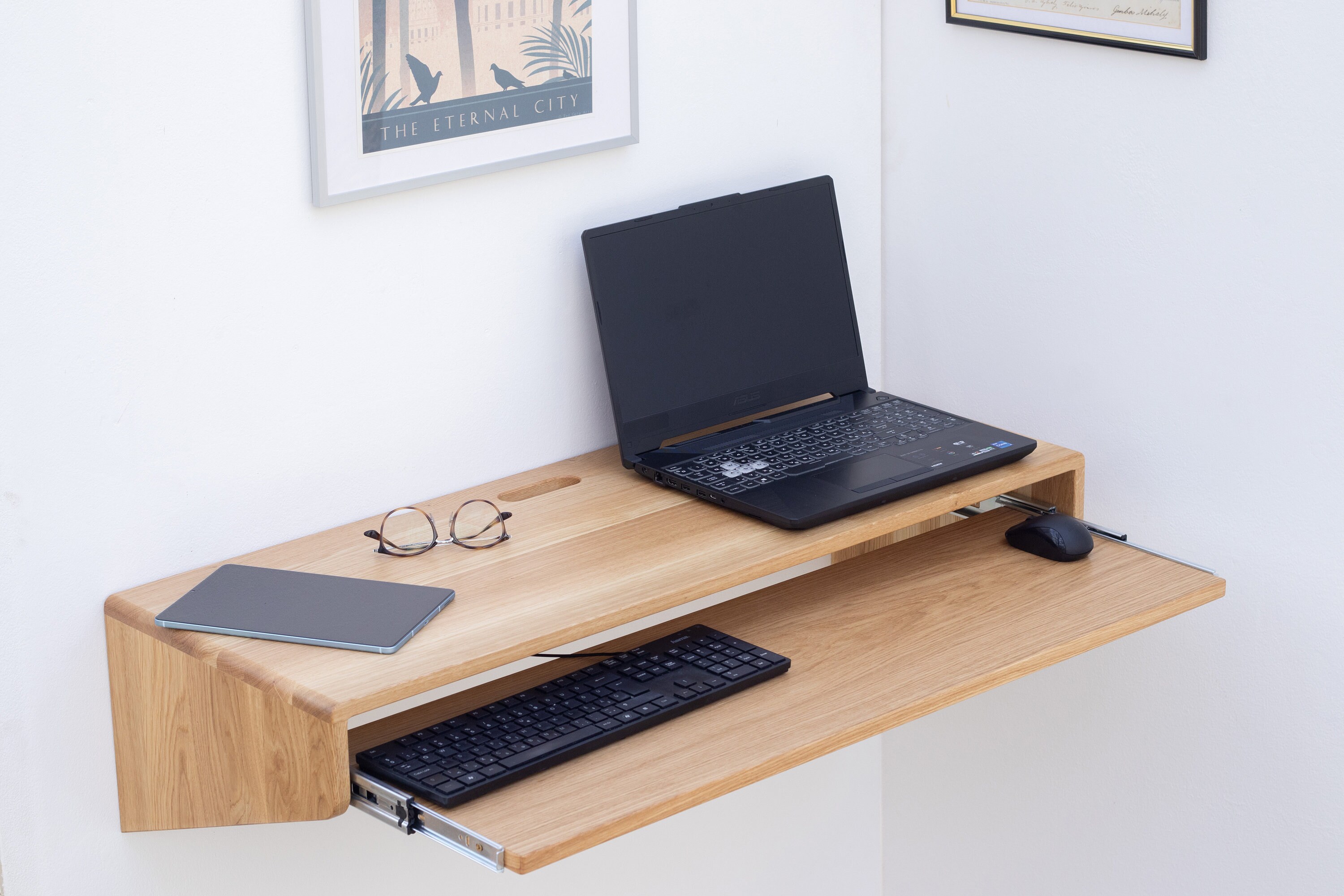 Home Office Oak Desk With Keyboard Tray - Etsy