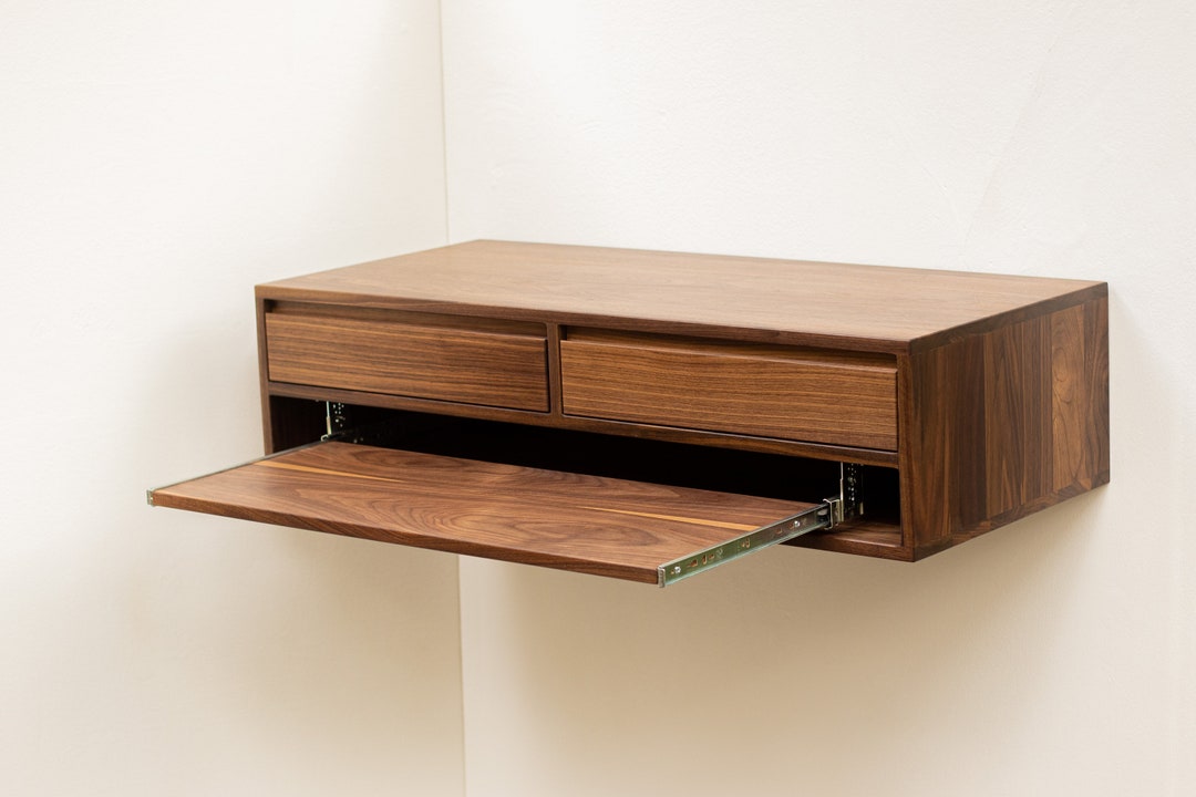 Floating Desk Black Walnut With Keyboard Tray and Drawers - Etsy