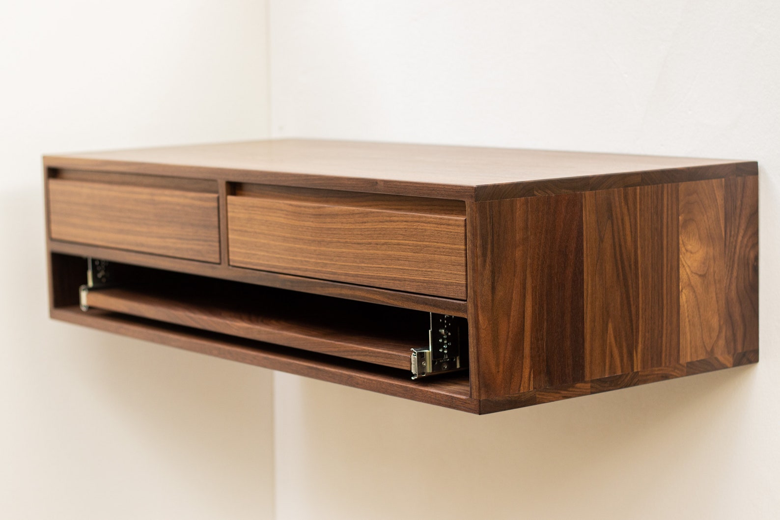Floating Desk Black Walnut With Keyboard Tray and Drawers - Etsy