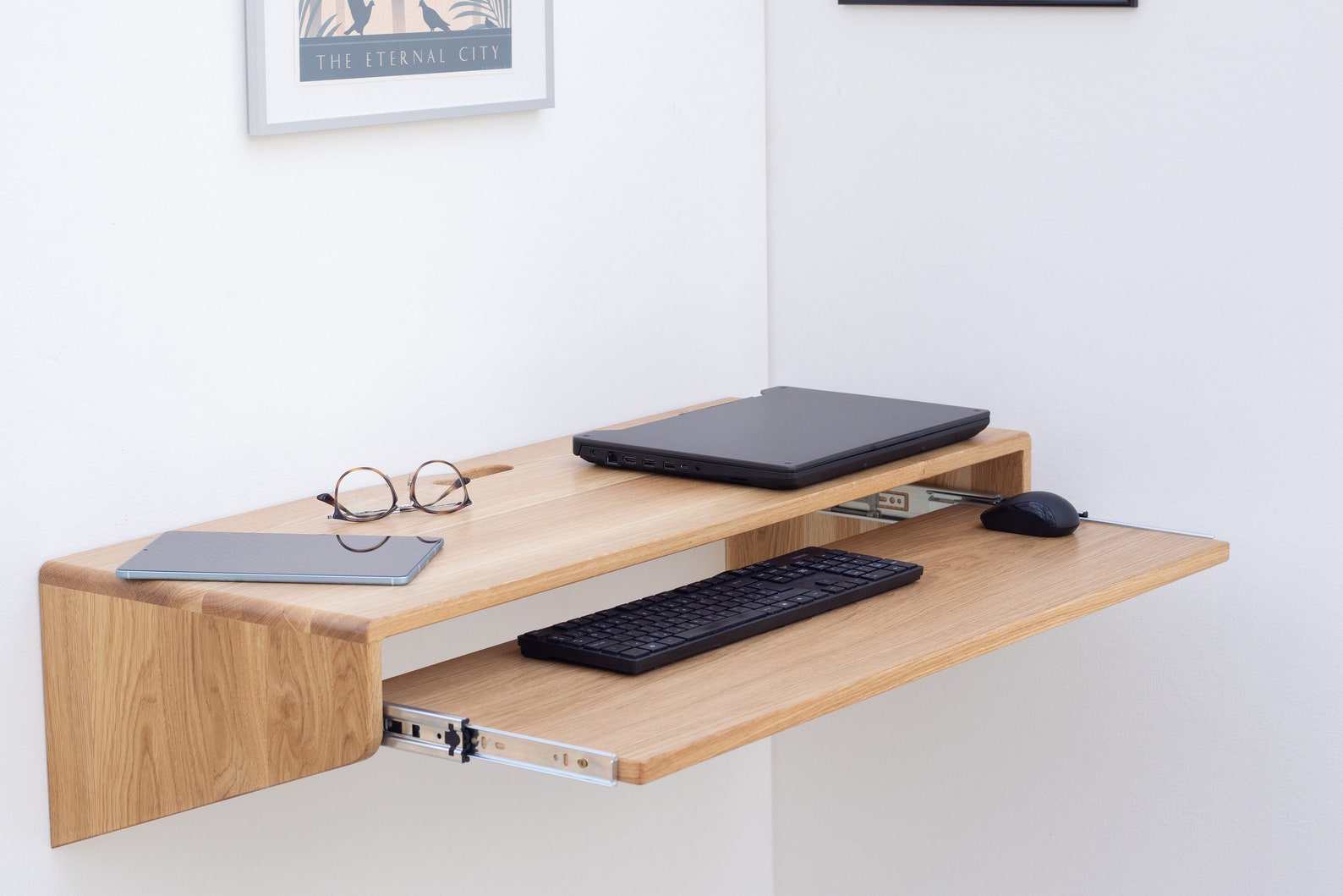 Home Office Oak Desk With Keyboard Tray - Etsy