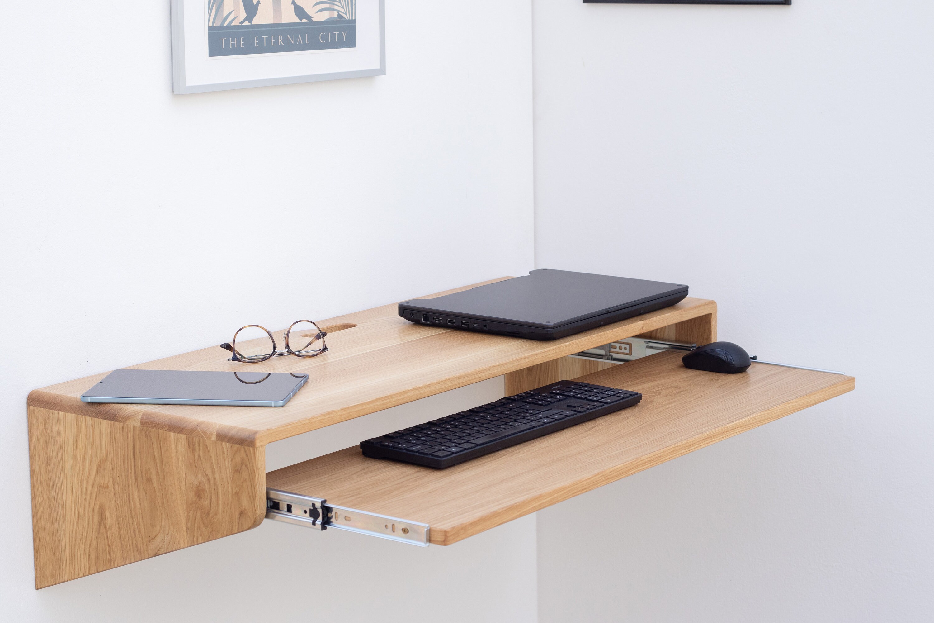 Home Office Oak Desk With Keyboard Tray - Etsy