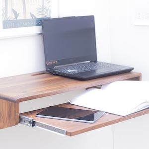 Floating Desk Black Walnut With Keyboard Tray and Drawers - Etsy