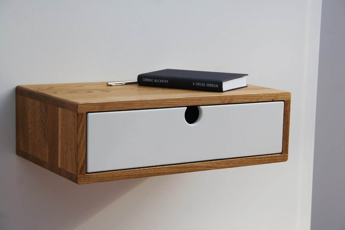 Floating Nightstand Oak & White Painted - Etsy