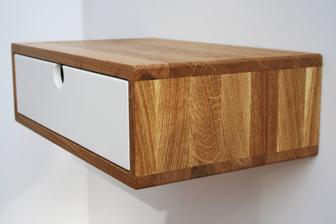 Floating Nightstand Oak & White Painted | Etsy