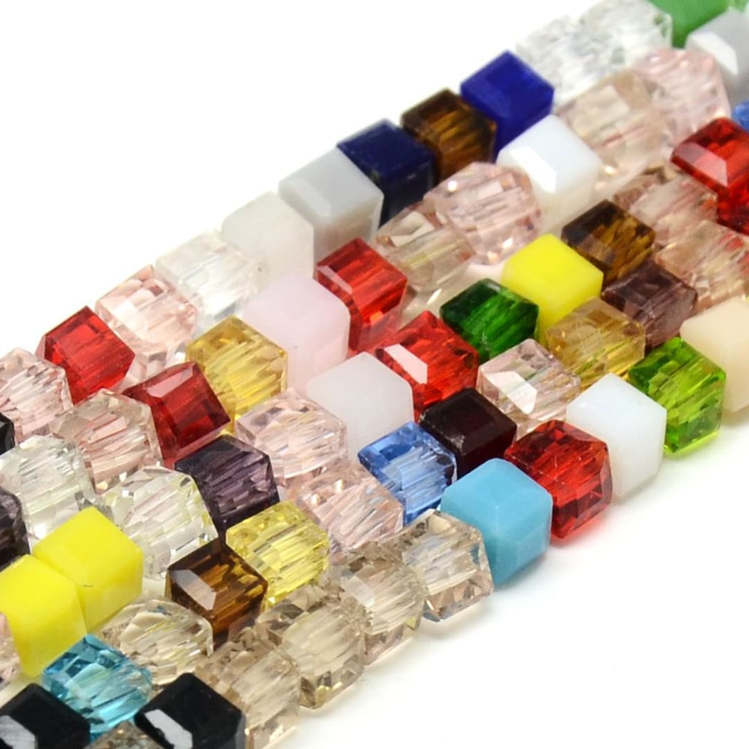 4mm 6mm Faceted Glass Cube Beads, Craft Supplies Spacer Beads, Mixed ...