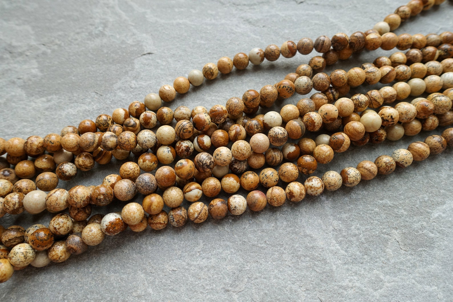 3 Sizes - Natural Sand Picture Jasper Beads, 4mm 6mm 8mm Owyhee Round ...