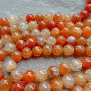 3 Sizes - Natural Orange Fire Crackle Agate, 6mm 8mm 10mm Dragon Veins ...