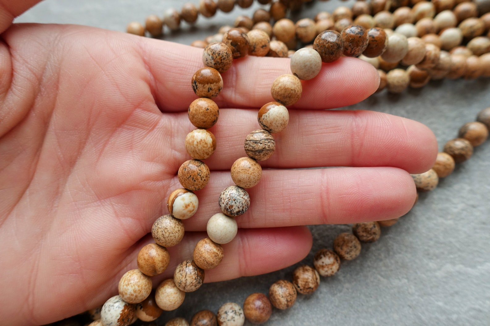 3 Sizes - Natural Sand Picture Jasper Beads, 4mm 6mm 8mm Owyhee Round ...