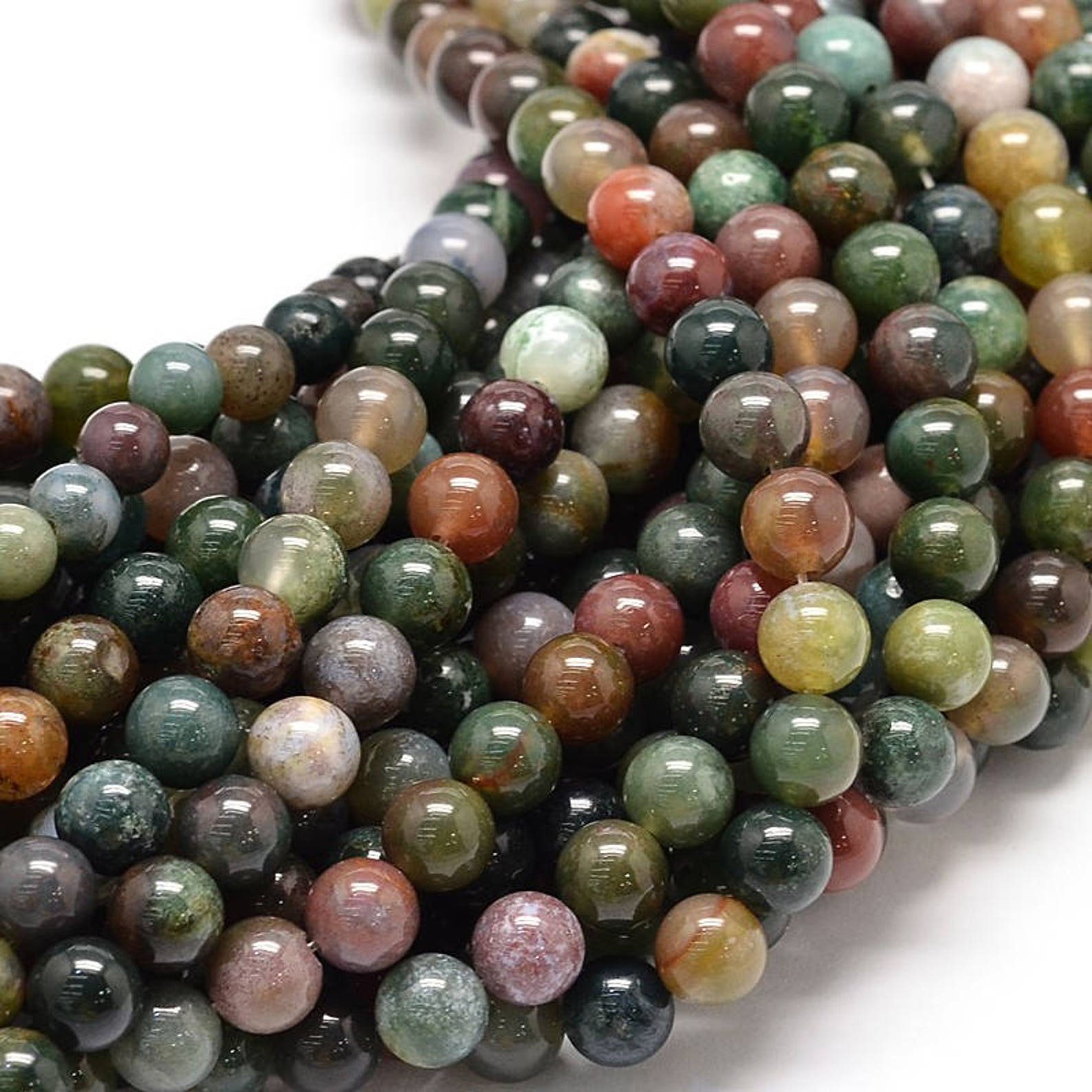 4 Sizes - Natural Indian Agate Beads, Green Shiny Agate Beads, Moss ...