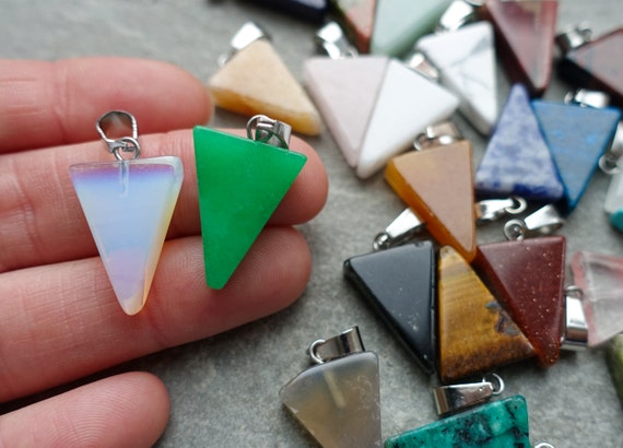 Small Gemstone Triangle Pendant Crystal Wedge Geometric Pendant Necklace Choose Your Stone Quartz Agate Jasper Obsidian Etc Etsy