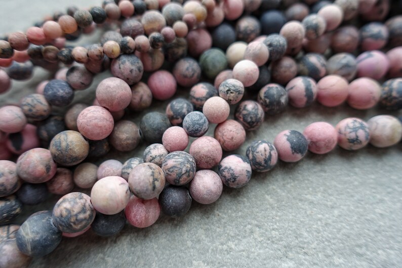 Natural Frosted Rhodonite Jasper Beads, 4mm 6mm 8mm Gemstone Matte ...