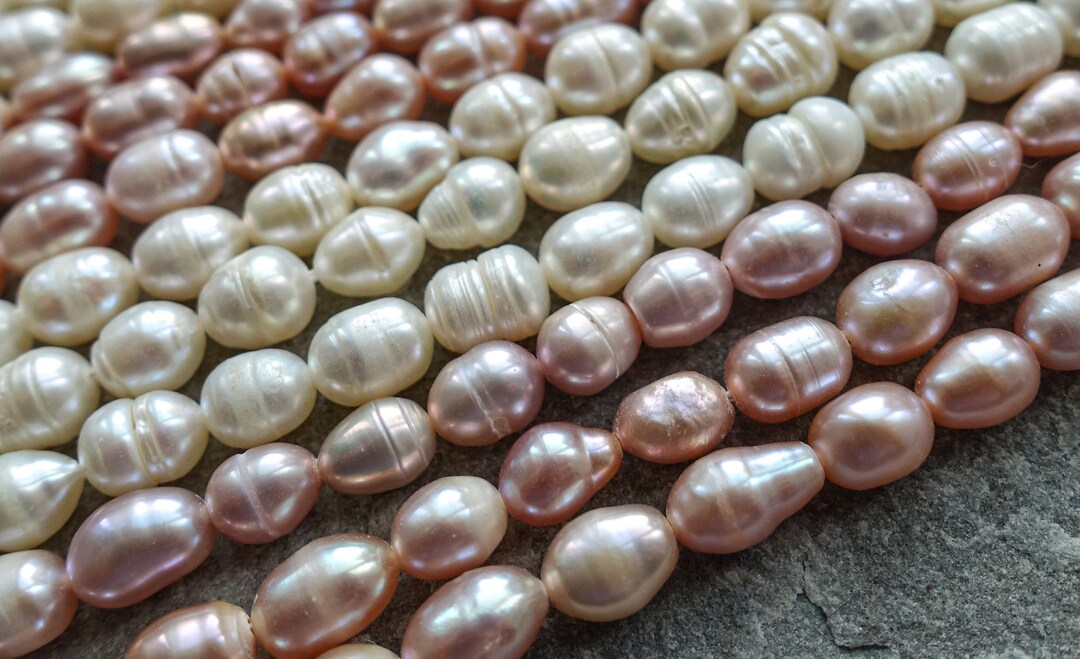 2 Colors Natural Freshwater Rice Pearls Strand, Pearl Beads, White Rice ...