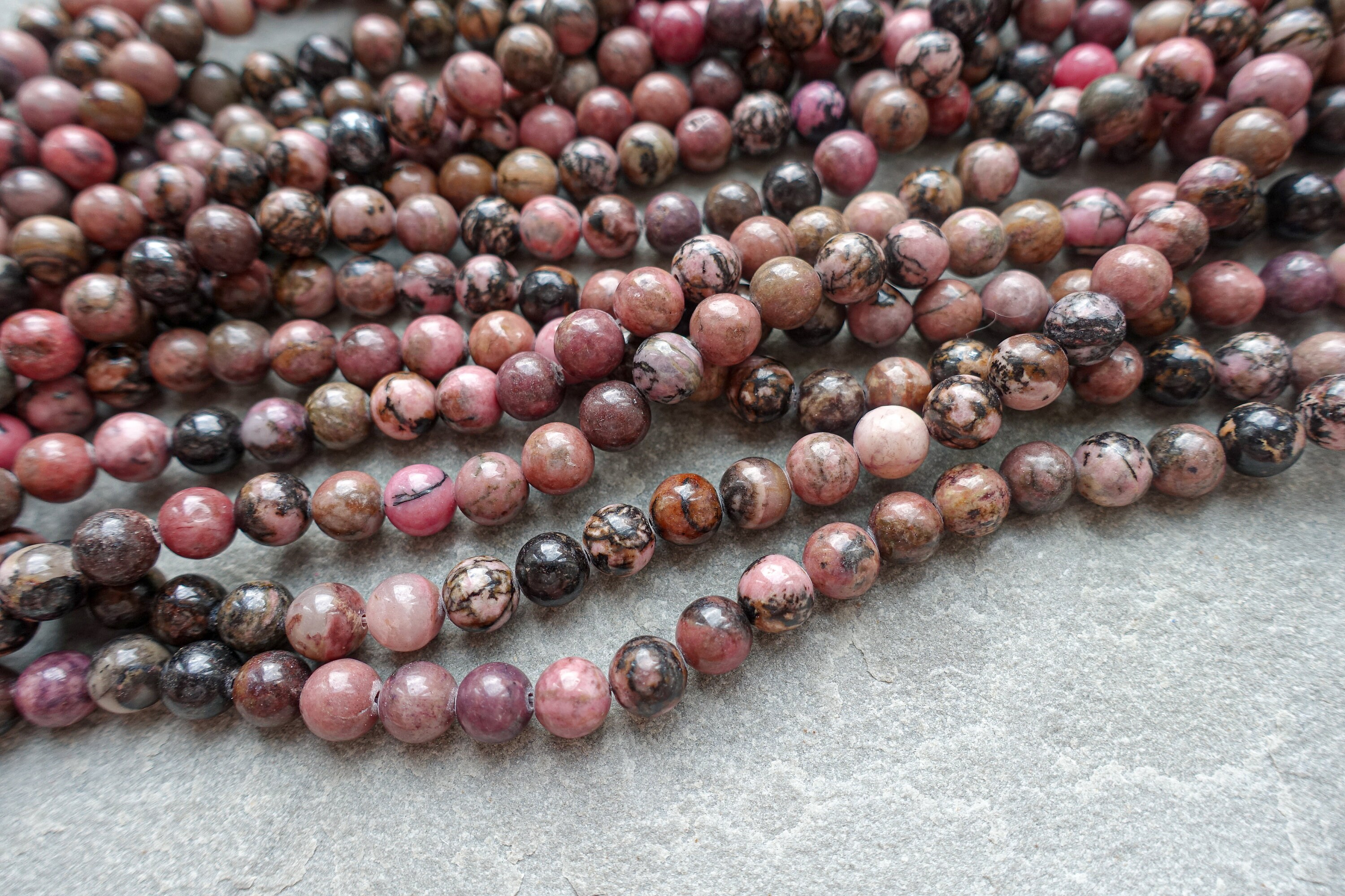 4 Sizes - Natural Round Rhodonite Jasper Beads, 4mm 6mm 8mm 10mm ...