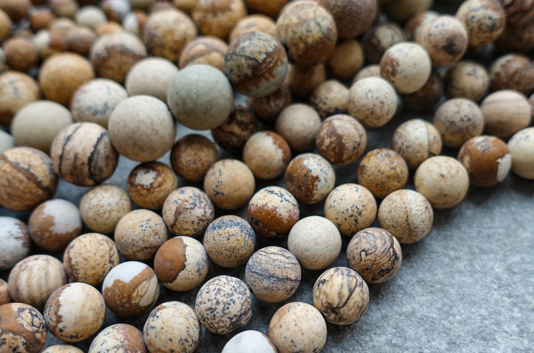 4 Sizes - Natural Frosted Picture Jasper Beads - Matte Sand Jasper ...