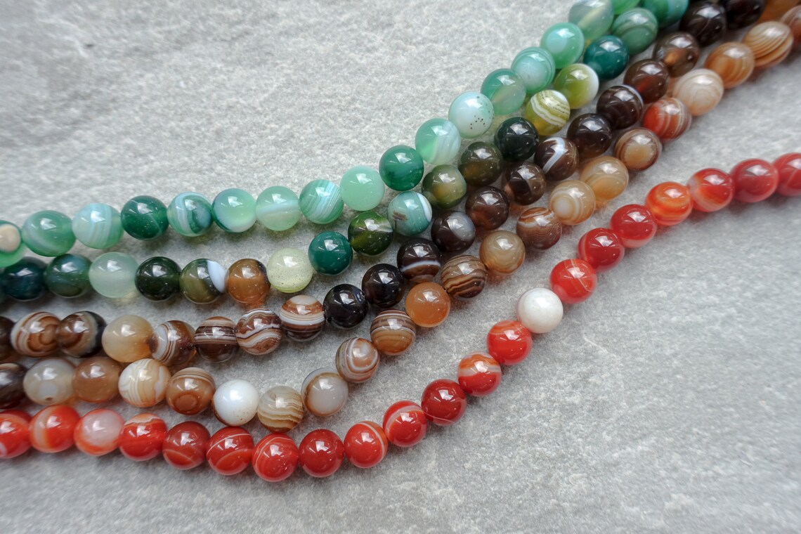 5 Colors 8mm Coloured Striped Agate Round Stripe Agate | Etsy