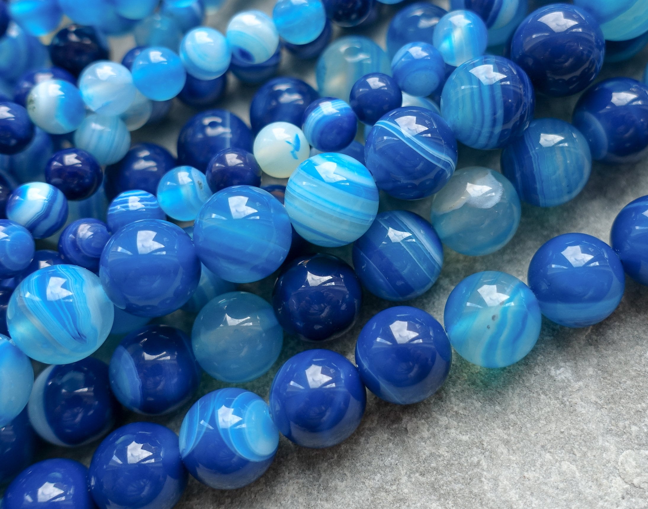 3 Sizes - Coloured Blue Agate Beads, Gemstone Agate, 6mm 8mm 10mm Round ...