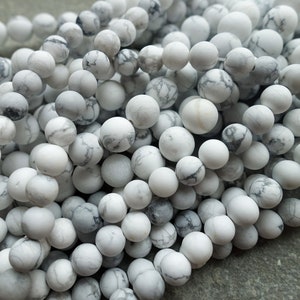 4 Sizes - Natural White Frosted Howlite Beads, Matte Marble Effect, 4mm ...