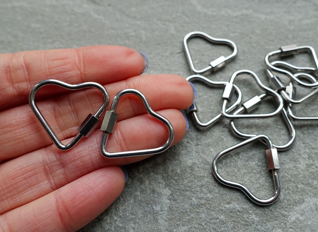 Stainless Steel Heart Screw Carabiner Lock Charms, Heart Connector ...