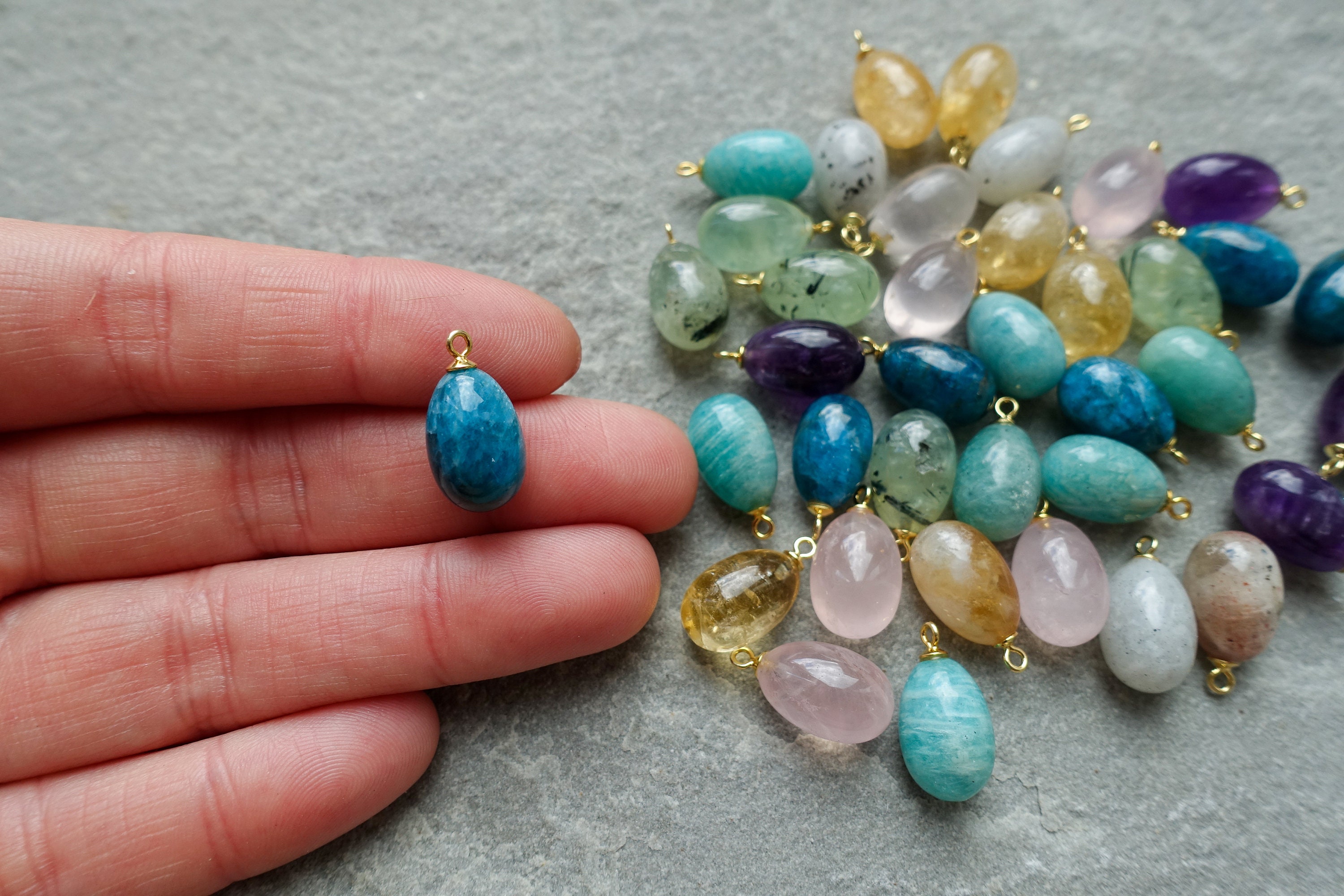 8 Colors - 18mm Smooth Gemstone Small Drop Pendant, Grade A Pendant ...