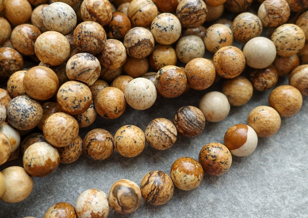 3 Sizes - Natural Sand Picture Jasper Beads, 4mm 6mm 8mm Owyhee Round ...