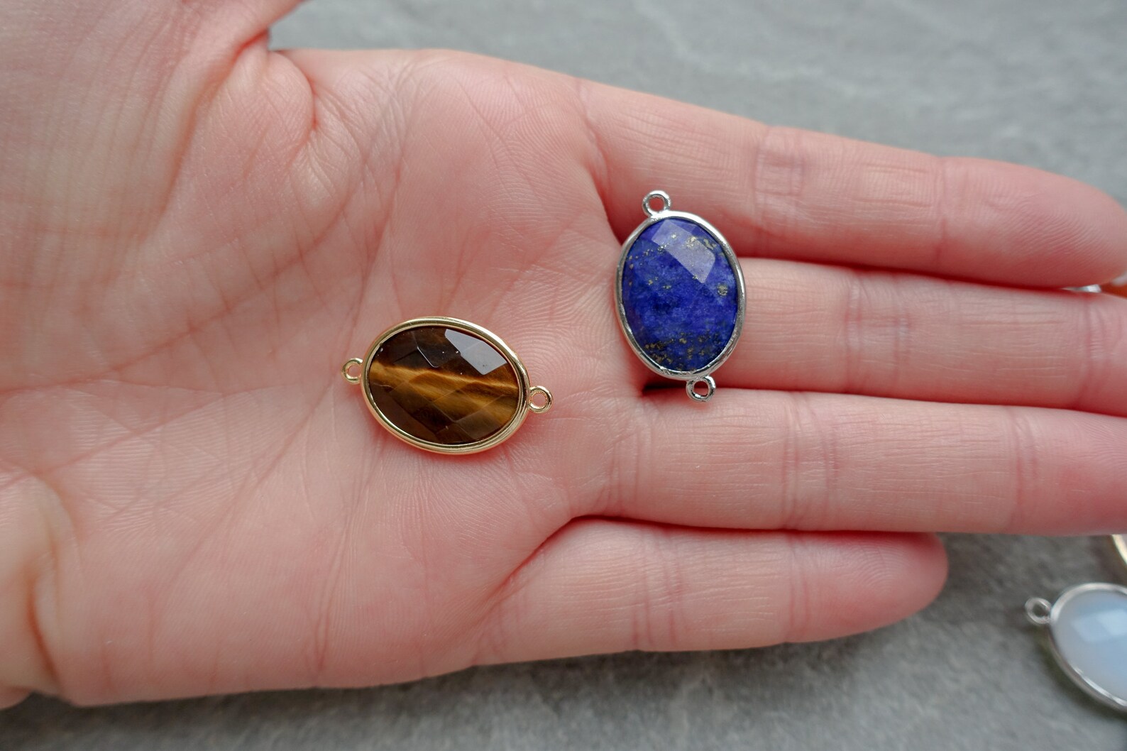 50% off 14 Colors - Gemstone Quartz Connector Finding, Oval Stone Link ...