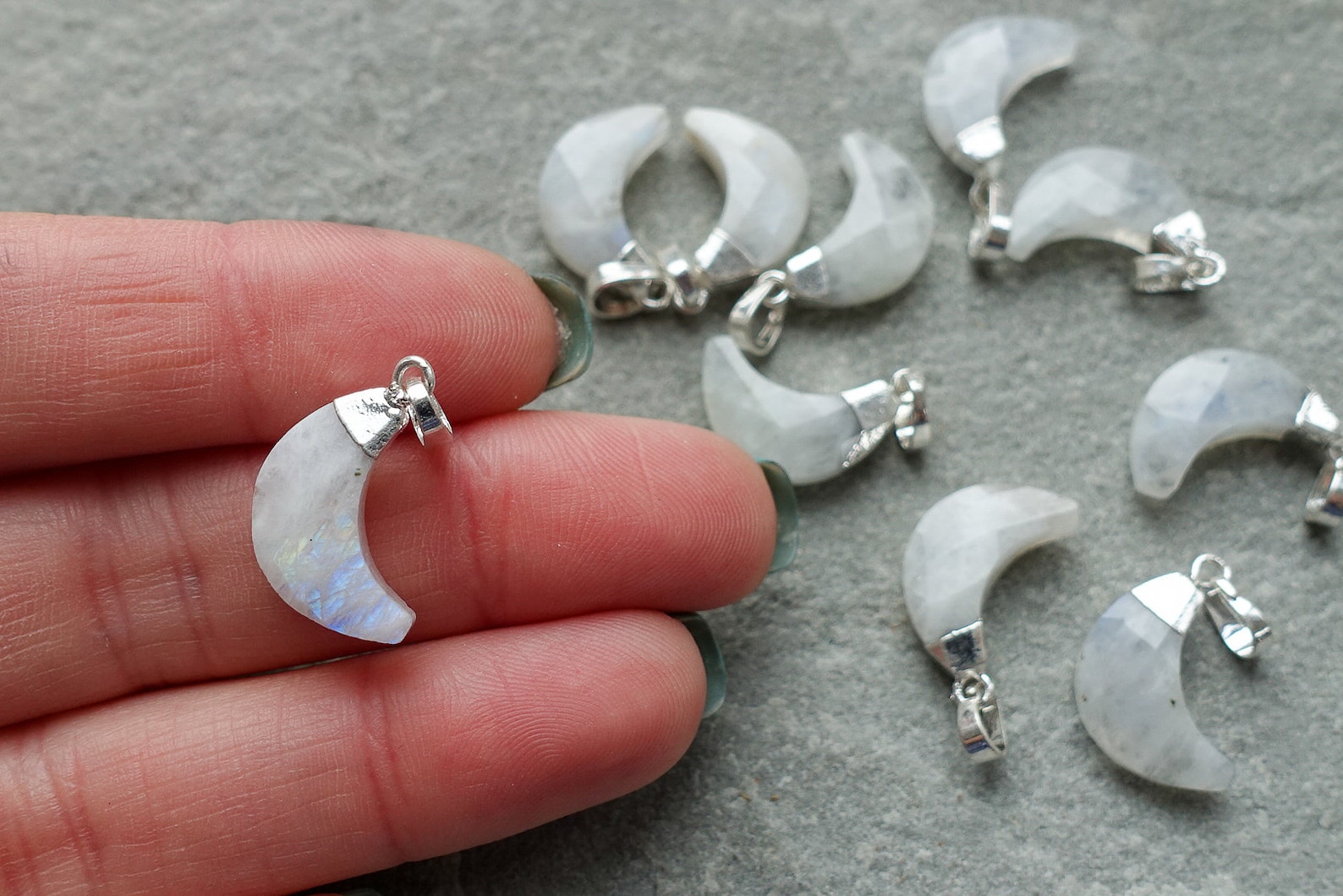 14 Colors - Natural Moonstone New Moon Pendant, Half Mood Pendant ...