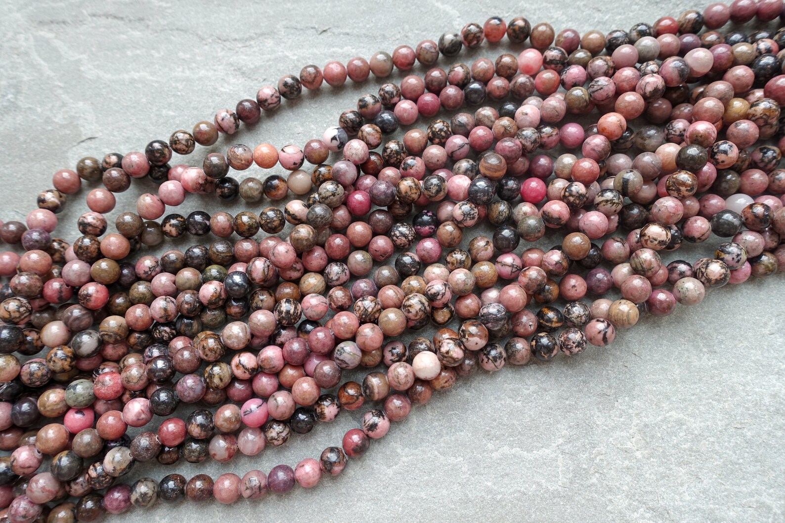 4 Sizes - Natural Round Rhodonite Jasper Beads, 4mm 6mm 8mm 10mm ...