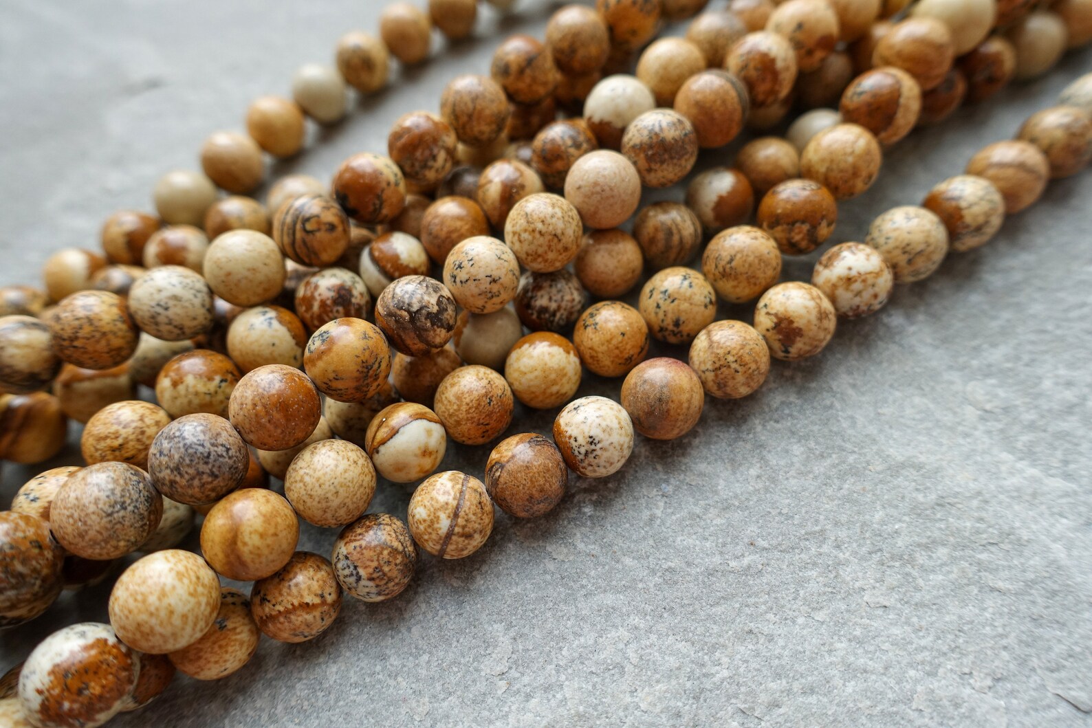 3 Sizes - Natural Sand Picture Jasper Beads, 4mm 6mm 8mm Owyhee Round ...