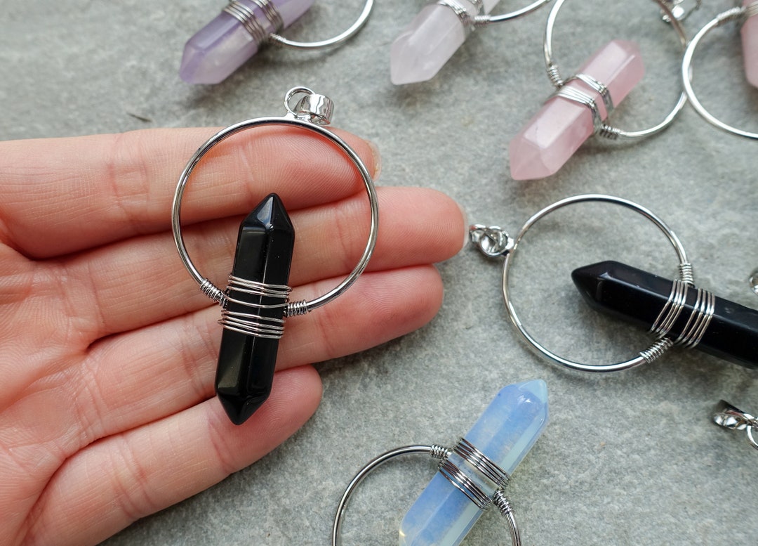20% Sale 40mm Wire Wrapped Crystal Point Pendant, Gemstone Pillar Point ...