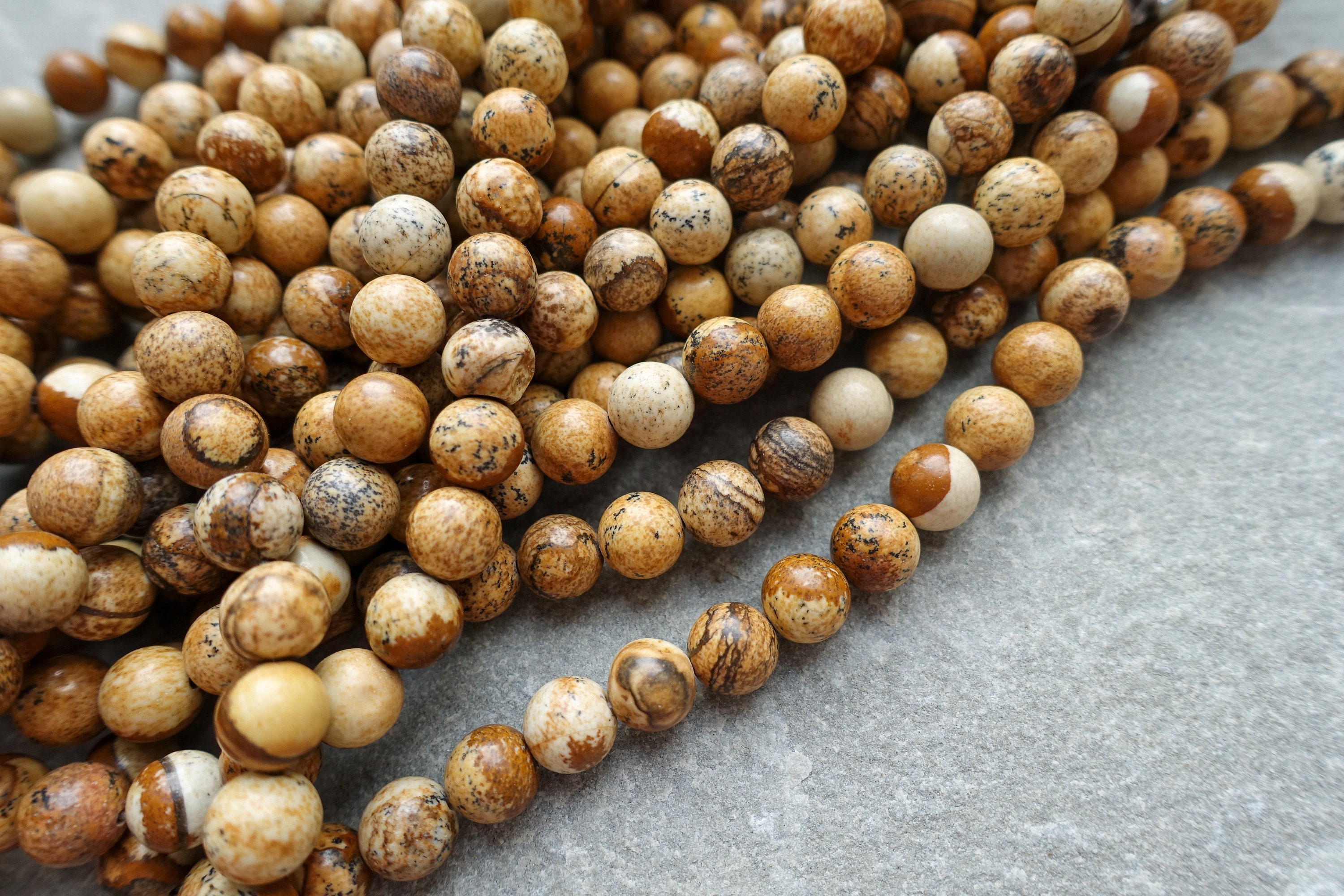3 Sizes - Natural Sand Picture Jasper Beads, 4mm 6mm 8mm Owyhee Round ...