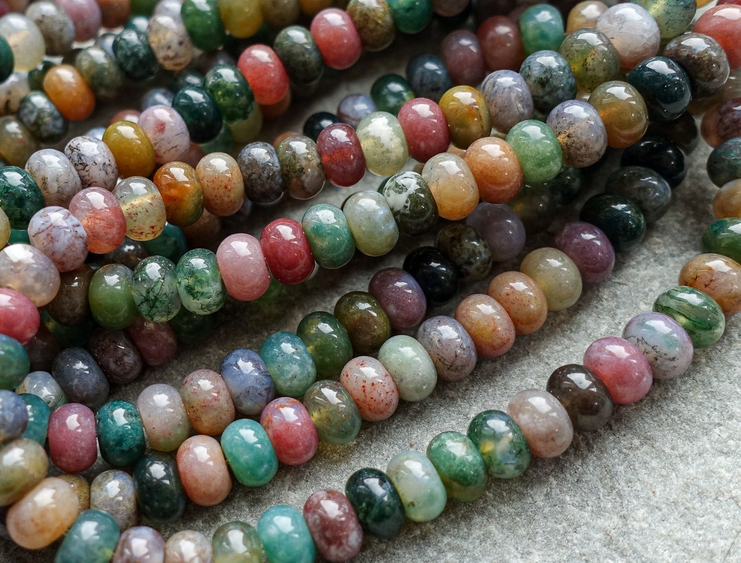 2 Sizes - 6x4 & 8x5mm Natural Indian Agate Beads, Rondelle Beads, Shiny ...