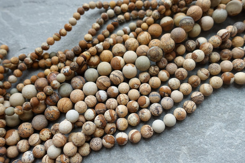 4 Sizes - Natural Frosted Picture Jasper Beads - Matte Sand Jasper ...