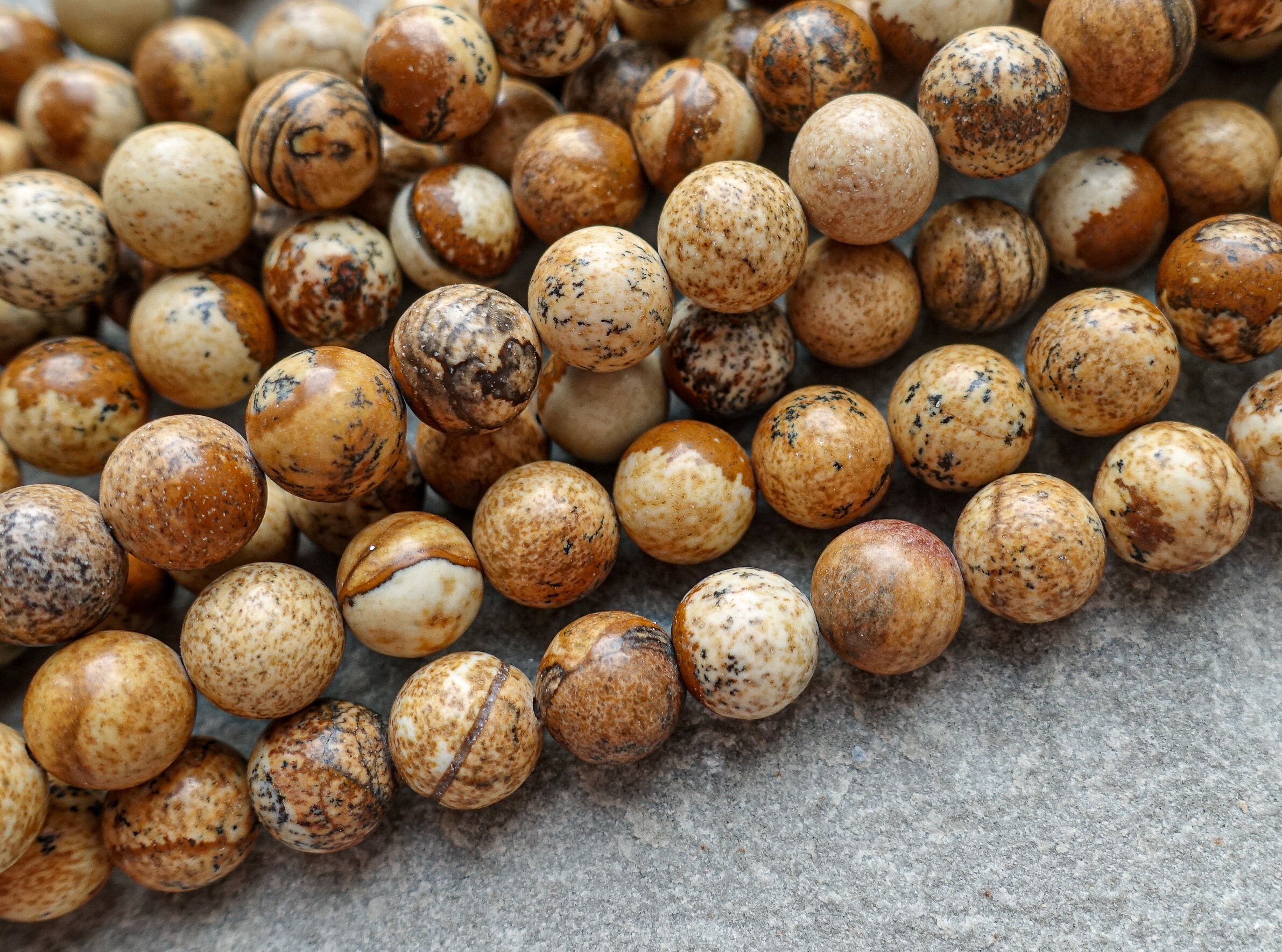 3 Sizes - Natural Sand Picture Jasper Beads, 4mm 6mm 8mm Owyhee Round ...
