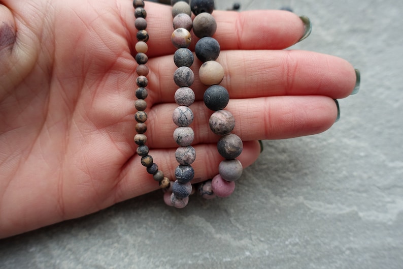 Natural Frosted Rhodonite Jasper Beads, 4mm 6mm 8mm Gemstone Matte ...